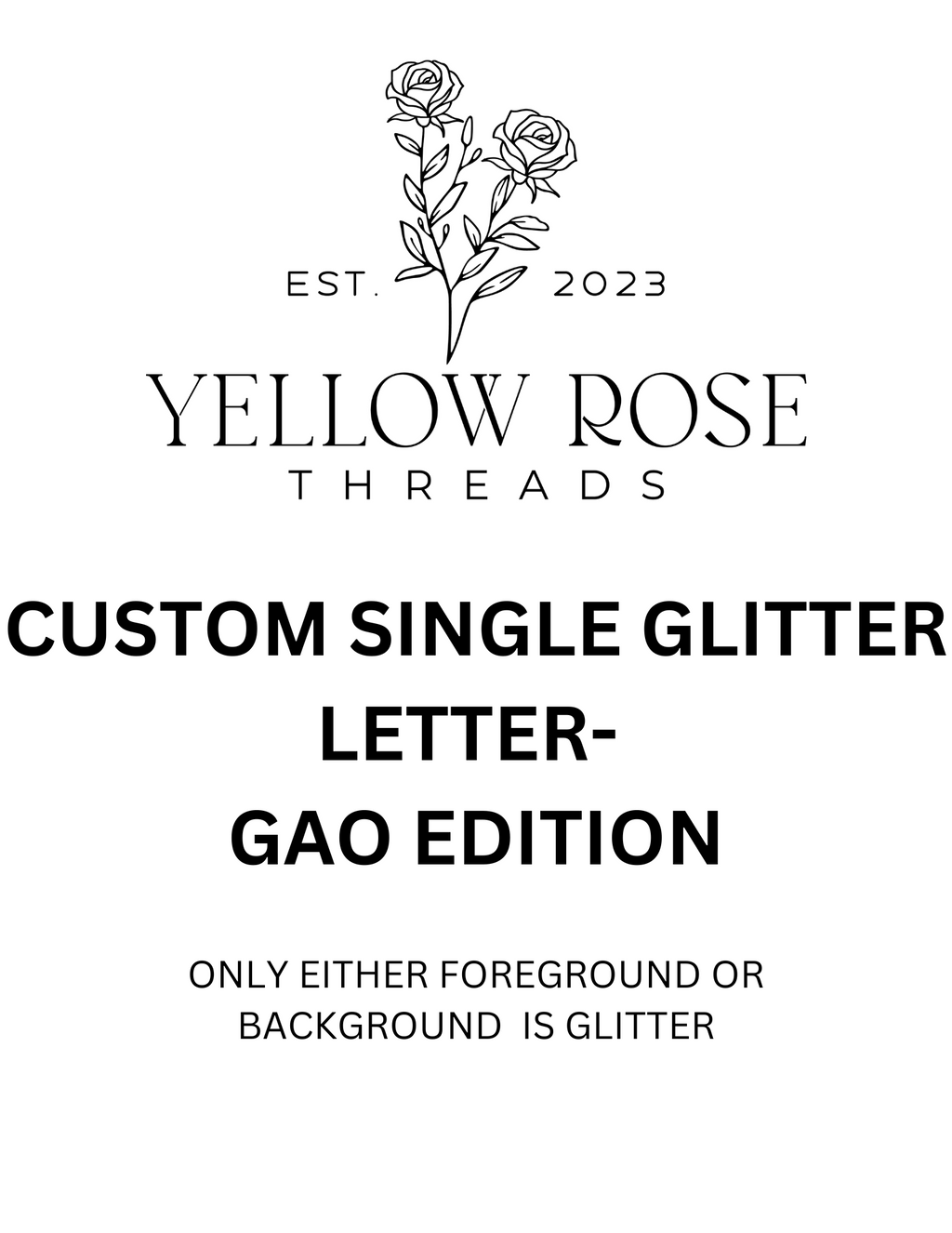 Gamma Alpha Omega Custom Letters- Single Glitter – Yellow Rose Threads